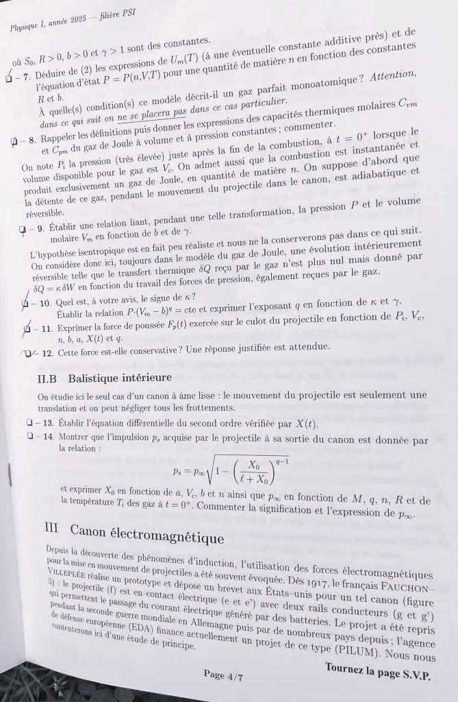 Concours Mines-Ponts : Physique 1 - Sujet 2025 PSI - Génération Prépa
