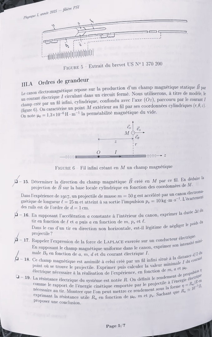 Concours Mines-Ponts : Physique 1 - Sujet 2025 PSI - Génération Prépa