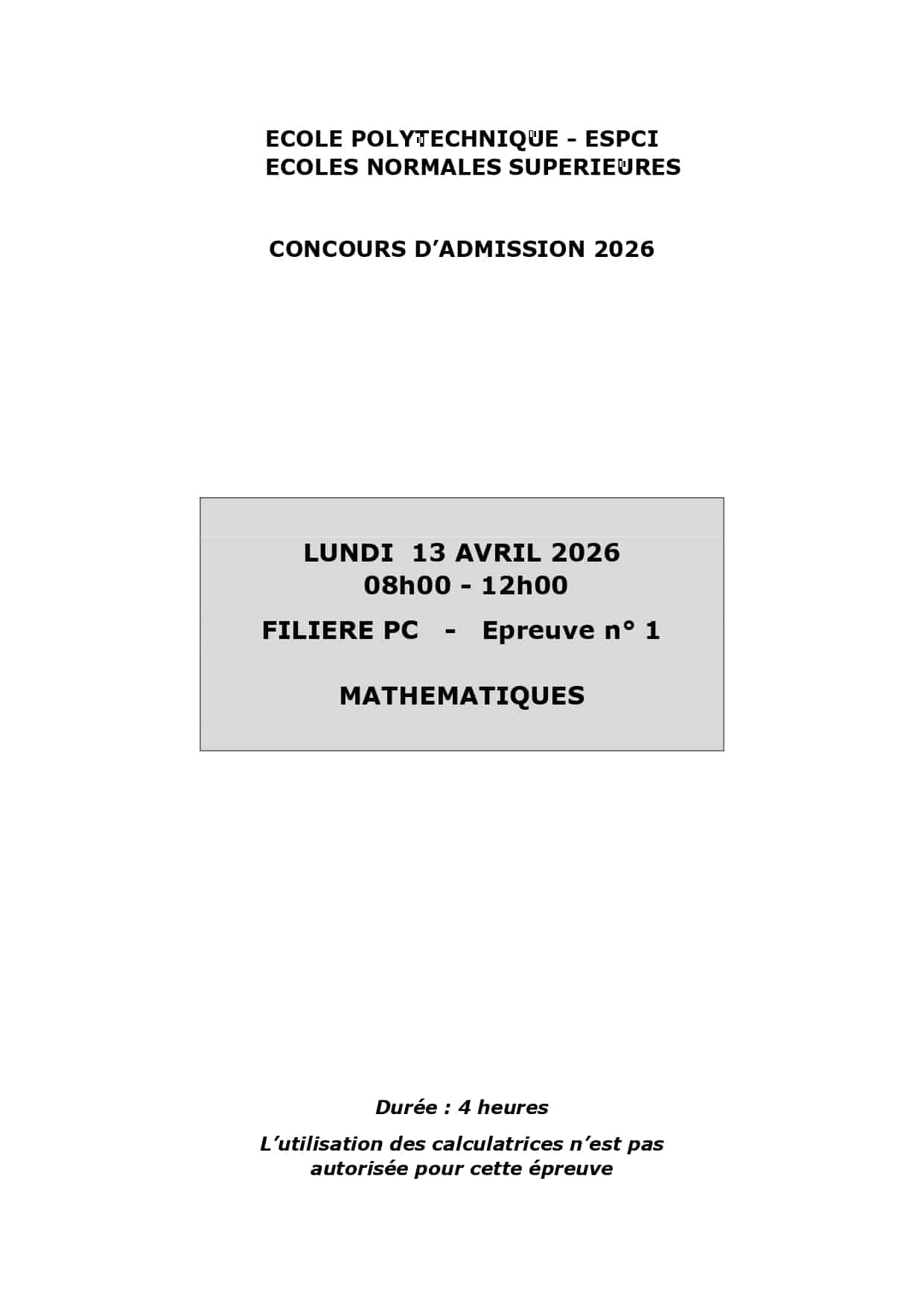 Concours X-ENS 2026 : le sujet de Maths PC - Génération Prépa