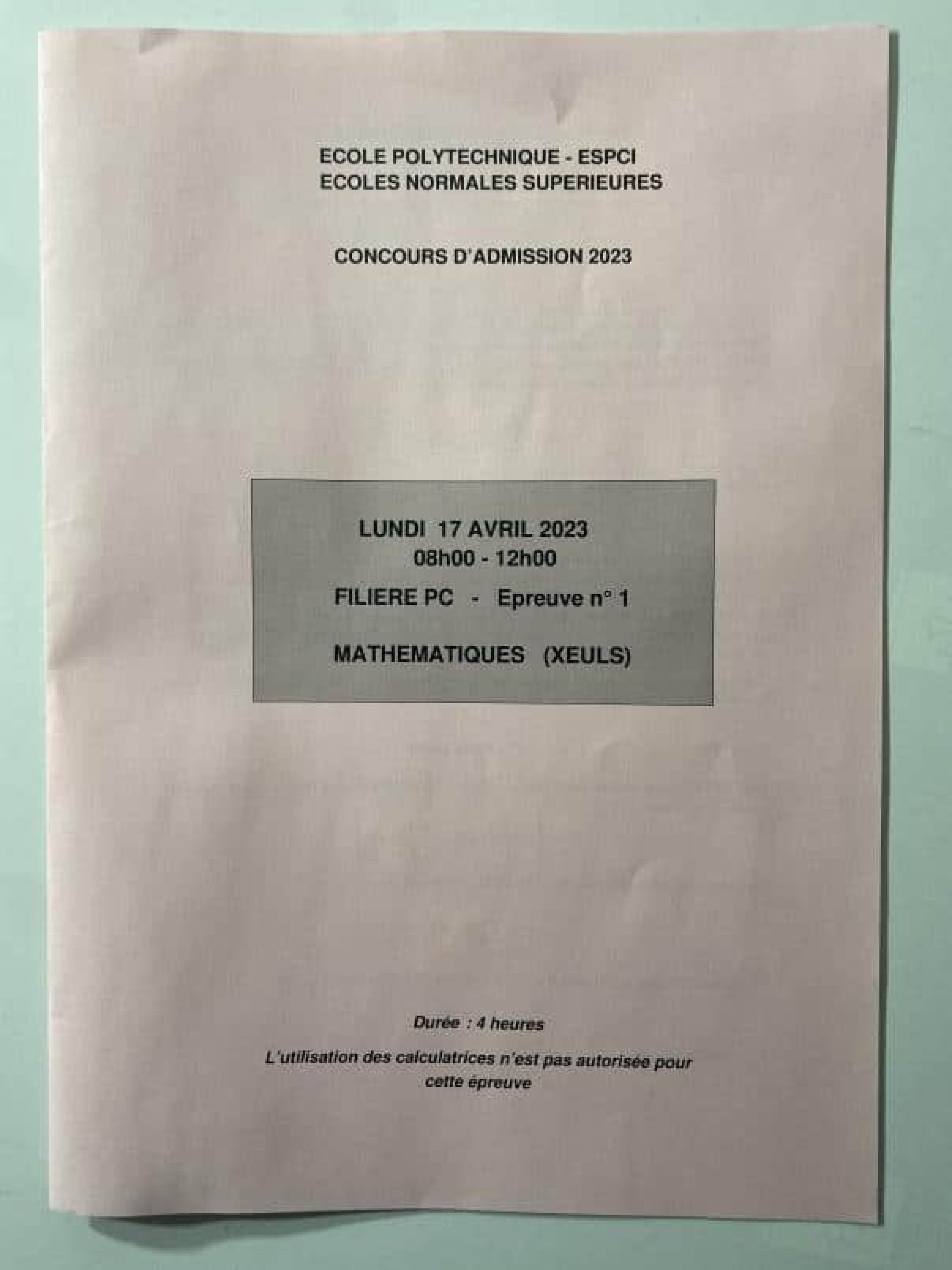 Concours X-ENS-ESPCI : Maths - Sujet 2023 PC - Génération Prépa